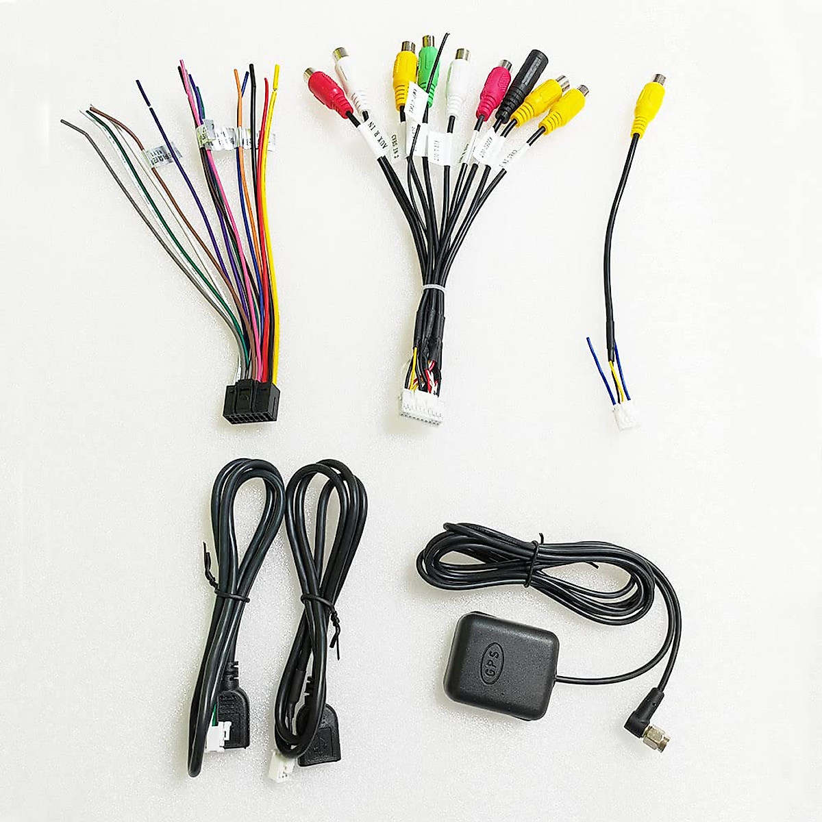for Android Car Radio Stereo Power Cable RCA Video Audio CAM in Adapter USB Cables GPS Antenna Aftermarket Android Radio Accessory Harness Kit Set 16pin Test Power on Cable