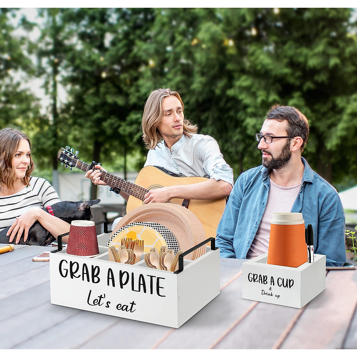 Kitchen Utensil Holder, Kitchen Countertop Plate Organizer with Large Cup Holder, Paper Plate Holders, Disposable Dish Holder and Disposable Cup Holder Utensil Caddy for Kitchen, Party, BBQ(Set of 2)…