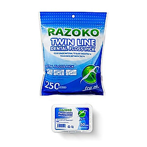 Twin-Line Dental Floss Picks High Toughness Toothpicks Sticks with Portable Cases 250Pcs
