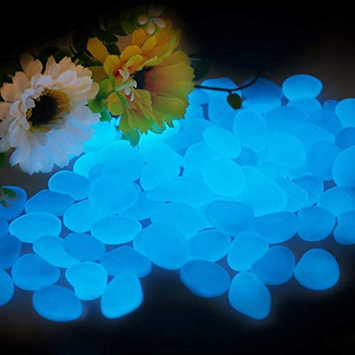 WenErJie Glow in The Dark Rocks, 100PCS Fairy Garden Decorations Stones, Outdoor Decor for Patio Stepping Stone Kit, Pebbles for Plants/Yard/Backyard/Fish Tank/Pool Stuff (Blue/100pcs)