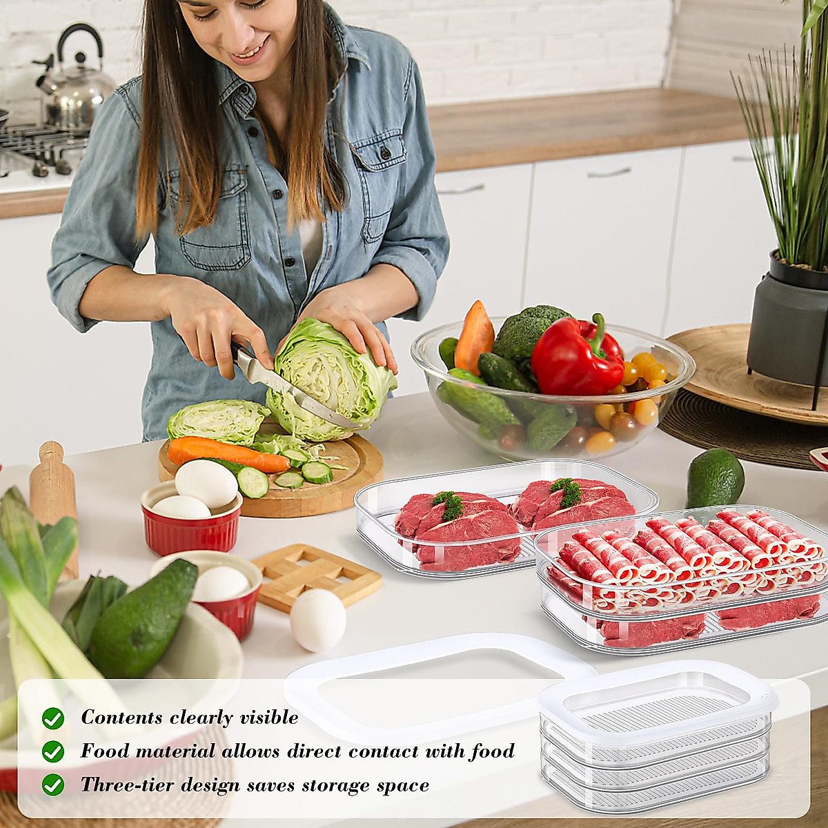 Dualshine Deli Meat Container for Fridge Lunch Meat Container for Refrigerator with Clip Deli Containers with Lids Bacon and Cheese Container for Fridge