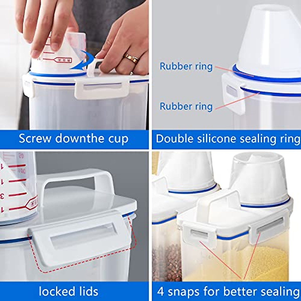 jioko 2Pack Plastic Transparent Tank, Rice Storage Barrel, Household Food Container Grain Storage Box for Oatmeal, Grain, Cereal, Pasta, Flour