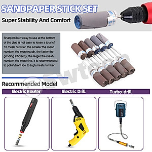 Swpeet 10 Pcs Sanding Drums Sleeves Kit, 180-2500 Grit Sandpaper Grinding Head Sandpaper Bar Stick, Abrasives Cartridge Rolls, Polishing Burr Stick Roller Sanding Tool, Woodworking Polishing Tool