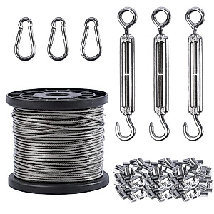 Outdoor String Light Hanging Kit, 200ft Coated Stainless Steel Cable Light Guide Wire, Contain Turnbuckle and Hooks, for Indoor and Outdoor Lights, Patio, Garden