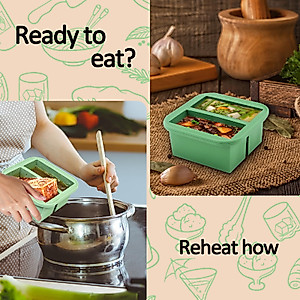 KEVJES Silicone Soup Freezer Cube Container with lid-Easy Meal Prep Container-Leftover Food Storage-Freeze&Store Soup Broth,Sauce,Leftovers-Green-2Pack