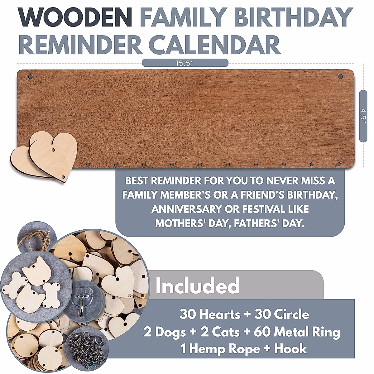 Gifts for Her Mom-Grandma, Personalized Family Birthday Calendar, DIY Wooden Birthday Reminder with Family Name, Custom Event Calendar Board, Grandma Gifts, Housewarming Gifts