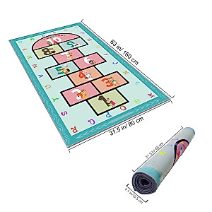 Hopscotch Rug 63”x31, Hop and Count Game Rug with Colorful Alphabet and Animals Design Anti-Slip Kids Play Mat, Soft Floor Area Rug & Carpet Playroom Bedroom Living Room