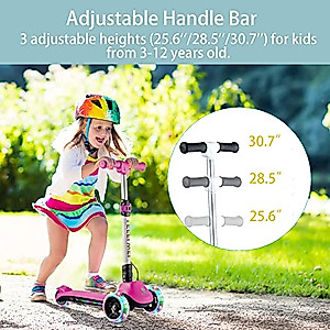 Kids Electric Scooter, 3 Wheel Electric Scooter for Toddlers Boys Girls, Flashing LED Deck & Wheels, 3 Adjustable Height, Lean-to Steer Design, Foldable Scooter for Kids Ages 3-9 Unique Gift (Pink)