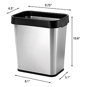 Frcctre 2.1 Gallon / 8L Open Top Stainless Steel Trash Can, Small Compact Modern Rectangular Metal Trash Can Office Wastebasket Garbage Bin for Office Bedroom Bathroom Home - 9.8"L x 6.5"W x 10.6"H