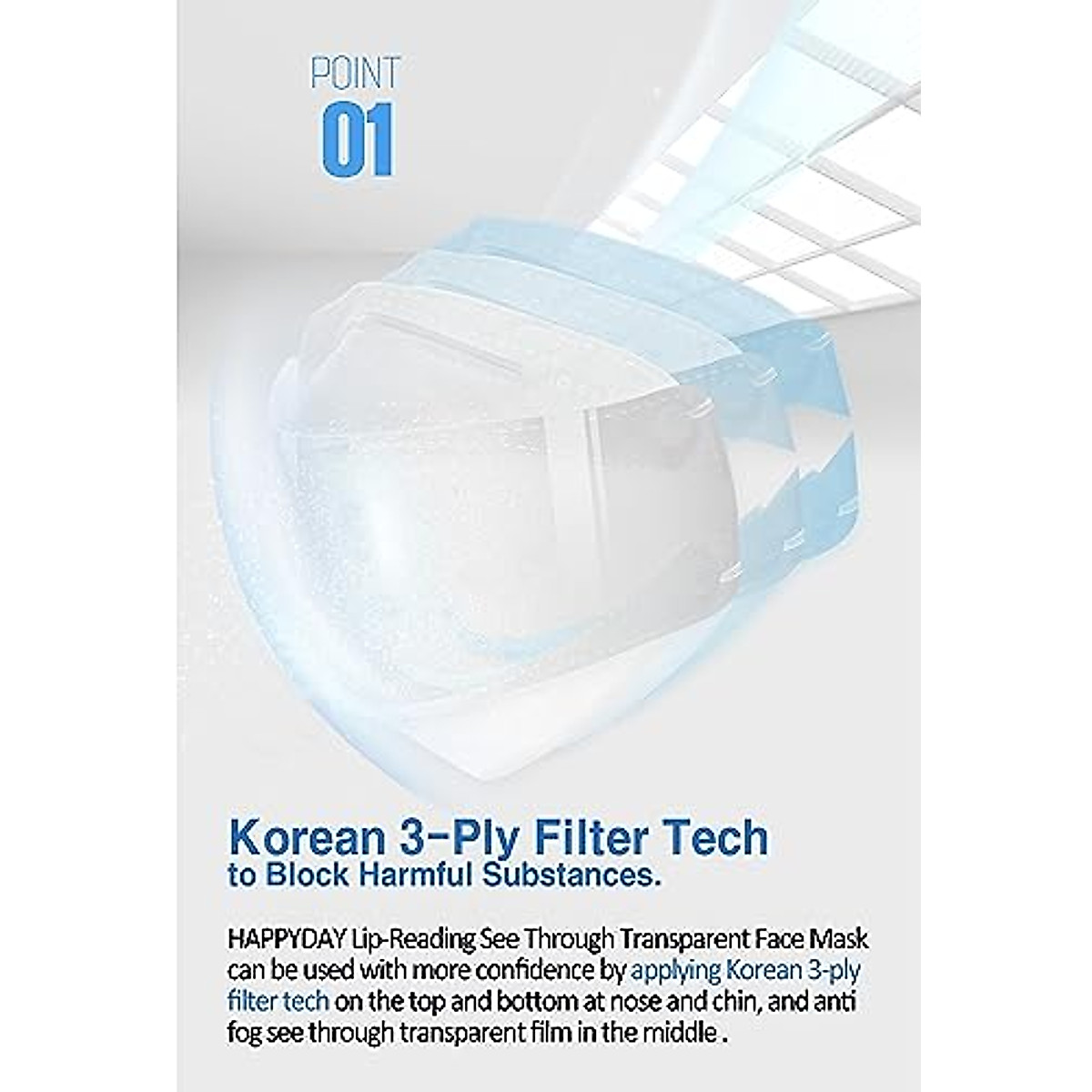 HAPPYDAY 10 Pieces Made in Korea Anti Fog See Through Face Transparent Mask for Adult