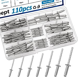 Seept 110pcs Steel Rivets 7-Sizes 304 Stainless Steel Pop Rivets Assortment Kit 1/8",5/32",3/16" Pop Rivets Stainless Steel Blind Rivets kit Rosette Rivets Stainless Steel Rivet