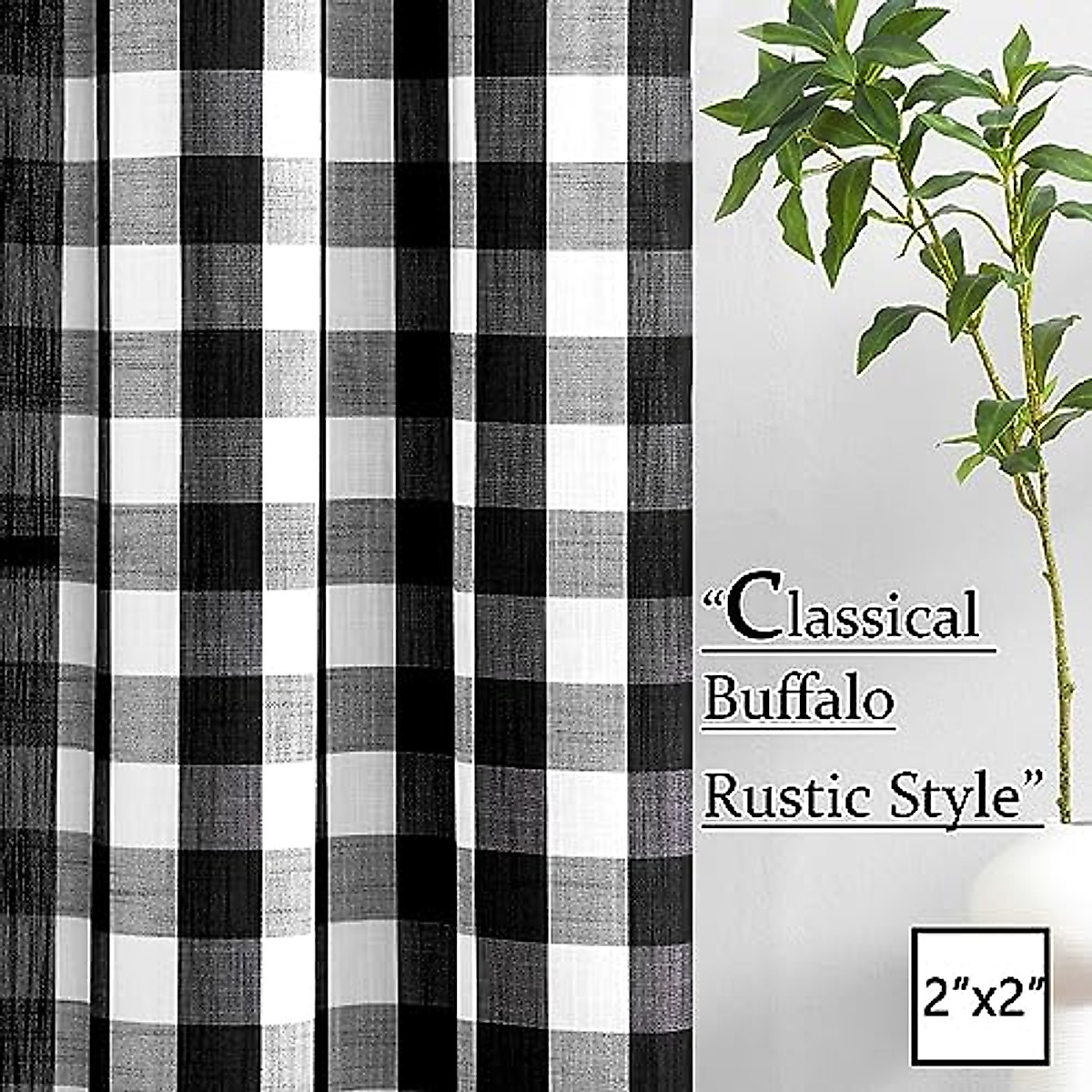 Jubilantex Black White Buffalo Check Semi Sheer Curtain Panels Gingham Plaid Textured Curtains Drapery,Farmhouse Grommet Window Drapes for Living Room Bedroom Kids Room,2 Panels,40"x63"