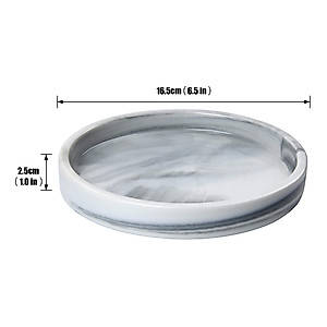 Stone Texture Marble Plate Ceramic Ring Holder Jewelry Dish Perfume Tray Decorative Dresser Organizer Makeup Tray for Vanity, Dresser, Bathroom, Bedroom (Grey, Circular, 6.5")