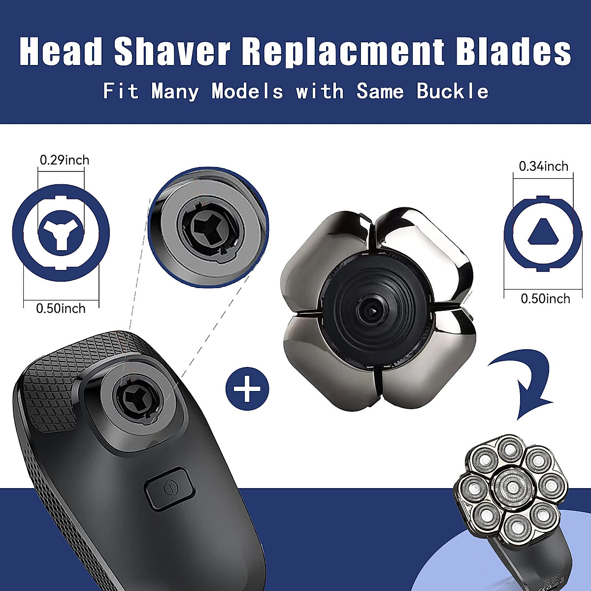 Universal Replacement Heads for Blade,Replacement Blades Compatible with Most Major Head Shaver Brands, Easy-to-Install Electric Razor Shaver Heads for Bald Men. (9 Silver)