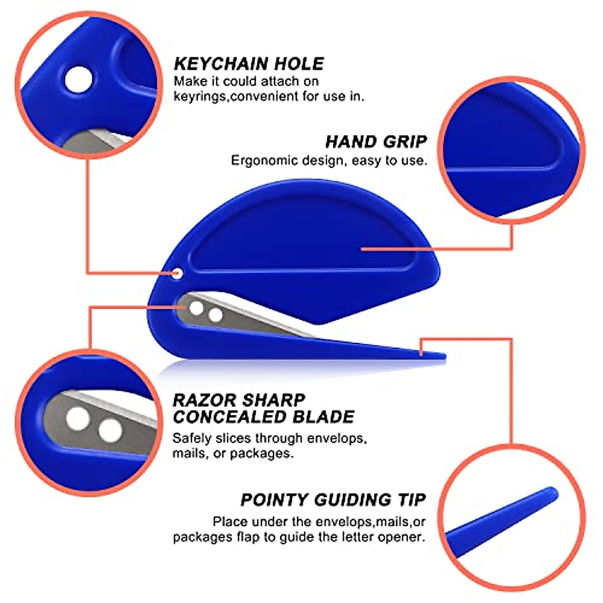 Tamaki 6 Pack Letter Opener Envelope Slitter Set Sharp and Efficient Open Envelopes with Ease (Black/Red/Yellow/Green/Rose/Blue)