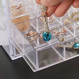 FEECKOCK Earring Organizer Box Acrylic Jewelry Box Storage Drawers, Clear Plastic Display Case Compartments Tray, Holder for Rings Necklaces Earrings, Beads, Crystal, Stone