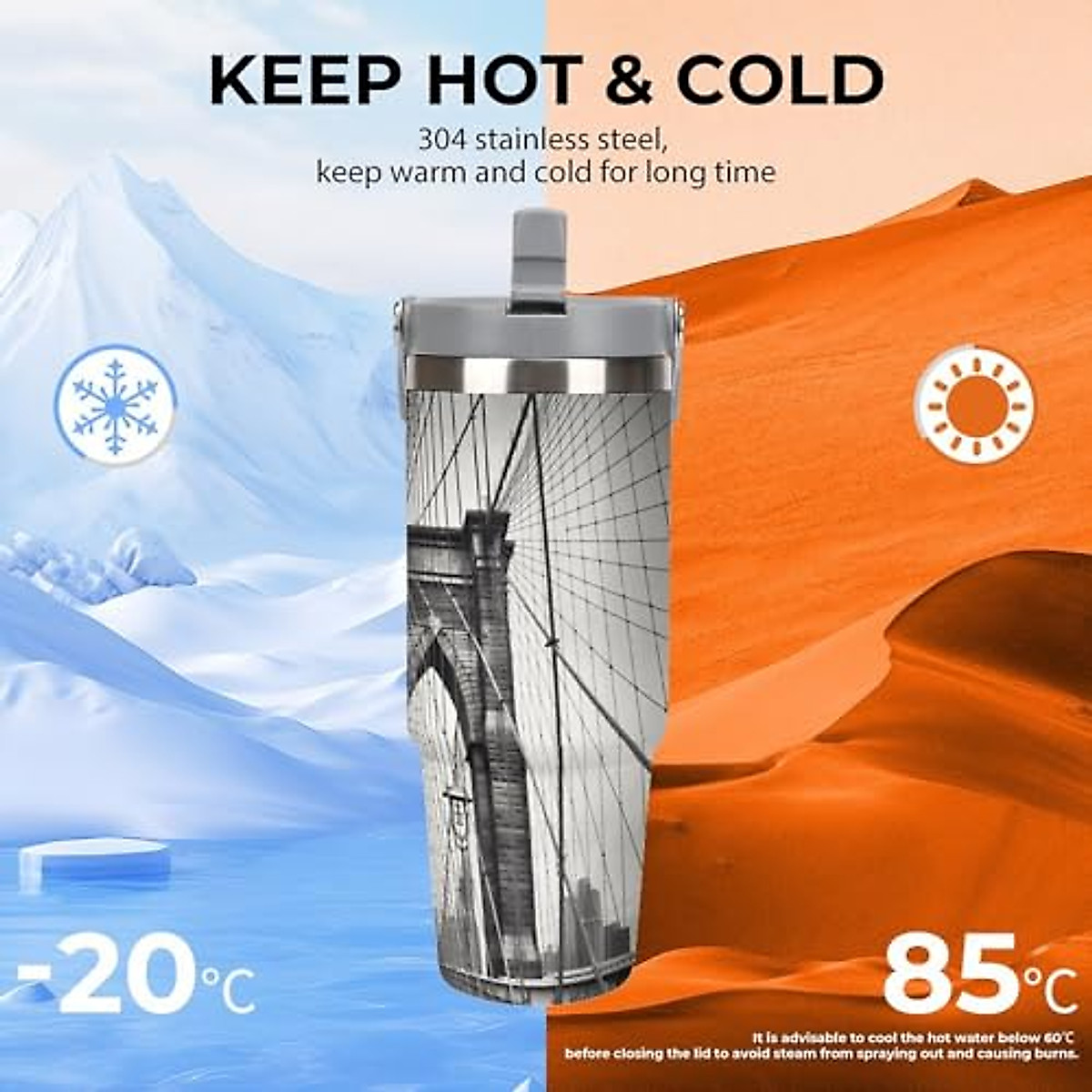 SYJTGDE Large Capacity Car Cup Brooklyn Bridge Fashionable Upgrade Car Cup Advanced And Beautiful Travel Cup