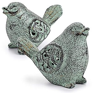 OwnMy 2 Cast Iron Green Bird Sculptures Outdoor Bird Statues Hollow Carved Bird Desktop Ornaments Figurines, Decorative Creative Animal Figurine Indoor Outdoor Statues for Garden Patio Home Decor