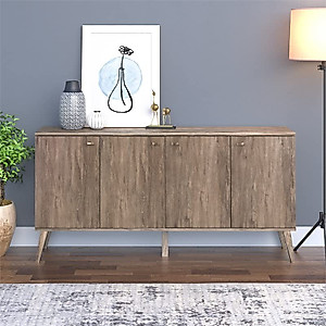 Prepac Milo Mid-Century 4 Door Buffet, 16" D x 64" W x 32" H, Drifted Gray