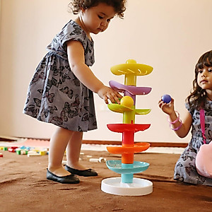 infunbebe Ball Drop Tower Colorful Ball Run Toy with 7 Balls for Toddlers, Activity Toy for Infant from 12 Months and up