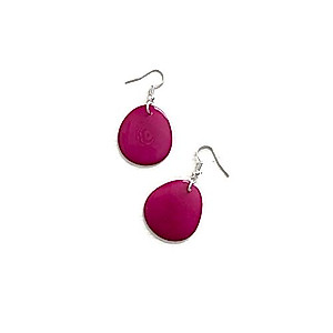 Tagua Earrings in Fuchsia Pink, Vegetable Ivory Dangle Earrings TAG272, Organic Earrings, Tagua Earrings in Pink