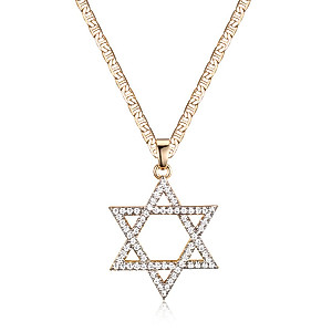 Barzel 18K Gold Plated Crystal Star of David Charm Necklace (20")