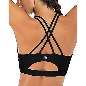 RUNNING GIRL Strappy Sports Bra for Women, Sexy Crisscross Back Medium Support Yoga Bra with Removable Cups(WX2354 Black,S)