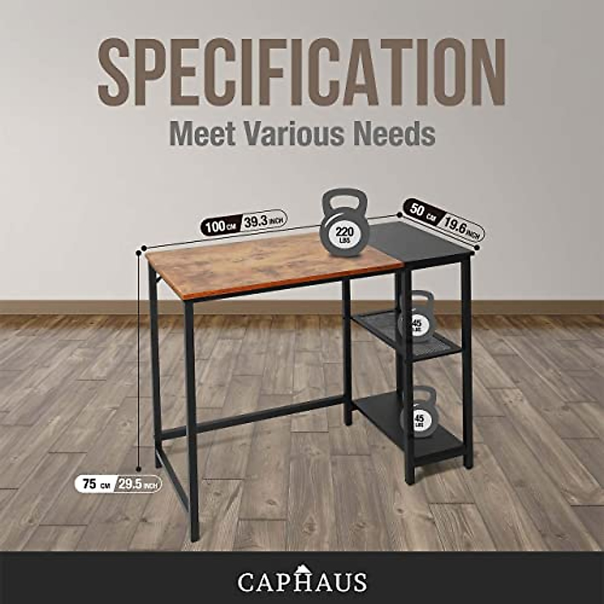 CAPHAUS Computer Desk, 40 Inch Home Office Desk, Study Writing Desk with 2-Tier Storage Shelves, Simple Industrial Modern Laptop Workstation with Splice P2 Grade Wooden Board, Rustic Oak and Black