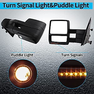 AUTOSAVER88 Towing Mirrors Compatible with 2004 2005 2006 Ford F150 Truck, Trailer Tow Mirrors w/Power Heated Glass Turn Signal Puddle Lamp, Manual Telescoping and Folding Side Mirror