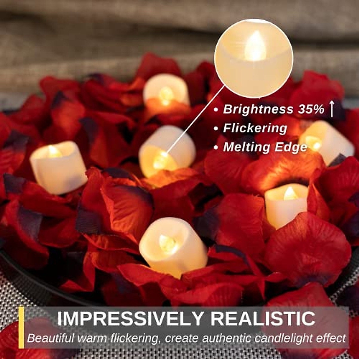 Homemory Candles & Rose Kit, 12pcs Tea Lights Candles with 100pcs Artificial Rose Petals, Valentine Candles, Ideal for Valentine's Day, Romantic Propose, Anniversary, and Wedding Decoration