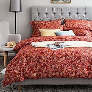Eikei Boho Paisley Print Luxury Duvet Cover and Shams 3pc Bedding Set Intricate Tuscany Bohemian Damask Medallion 350TC Egyptian Cotton Sateen (King)