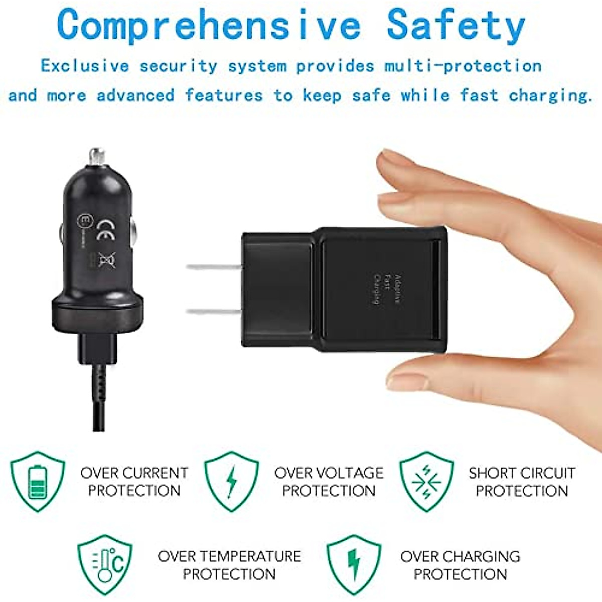 Samsung Adaptive Fast Charger Kit for Samsung Galaxy S10/ S10e/ S9/S8/S8 Plus/Note 8/9,LaoFas USB 2.0 Recharger Kit (Wall Charger + Car Charger + 2 x Type C USB Cables) Quick Charger-Black