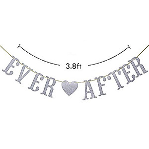 Happily Ever After Glitter Bunting Banner, Engagement, Bridal Shower, Wedding Party Decorations(Silver)