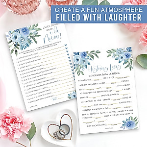 Dusty Blue Spanish Bridal Shower Games 20 Guests - Juegos para Despedida De Soltera En Español, Wedding Shower Games, Hilarious Bridal Shower Games, Popular Bridal Shower Games Spanish Edition