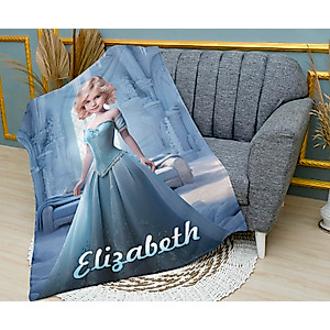 Custom Blanket for Kids, Queen Elza Personalized Photo Blankets, Gifts for 8 Year Old Girl, 30 x 40 Blanket with Name and Face, Coolest Gift Ideas for Girls Daughter Niece Granddaughter Sister KC46