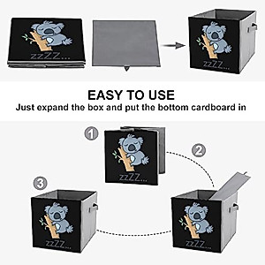 Cute Koala Sleeping Collapsible Storage Bins Basics Folding Fabric Storage Cubes Organizer Boxes with Handles