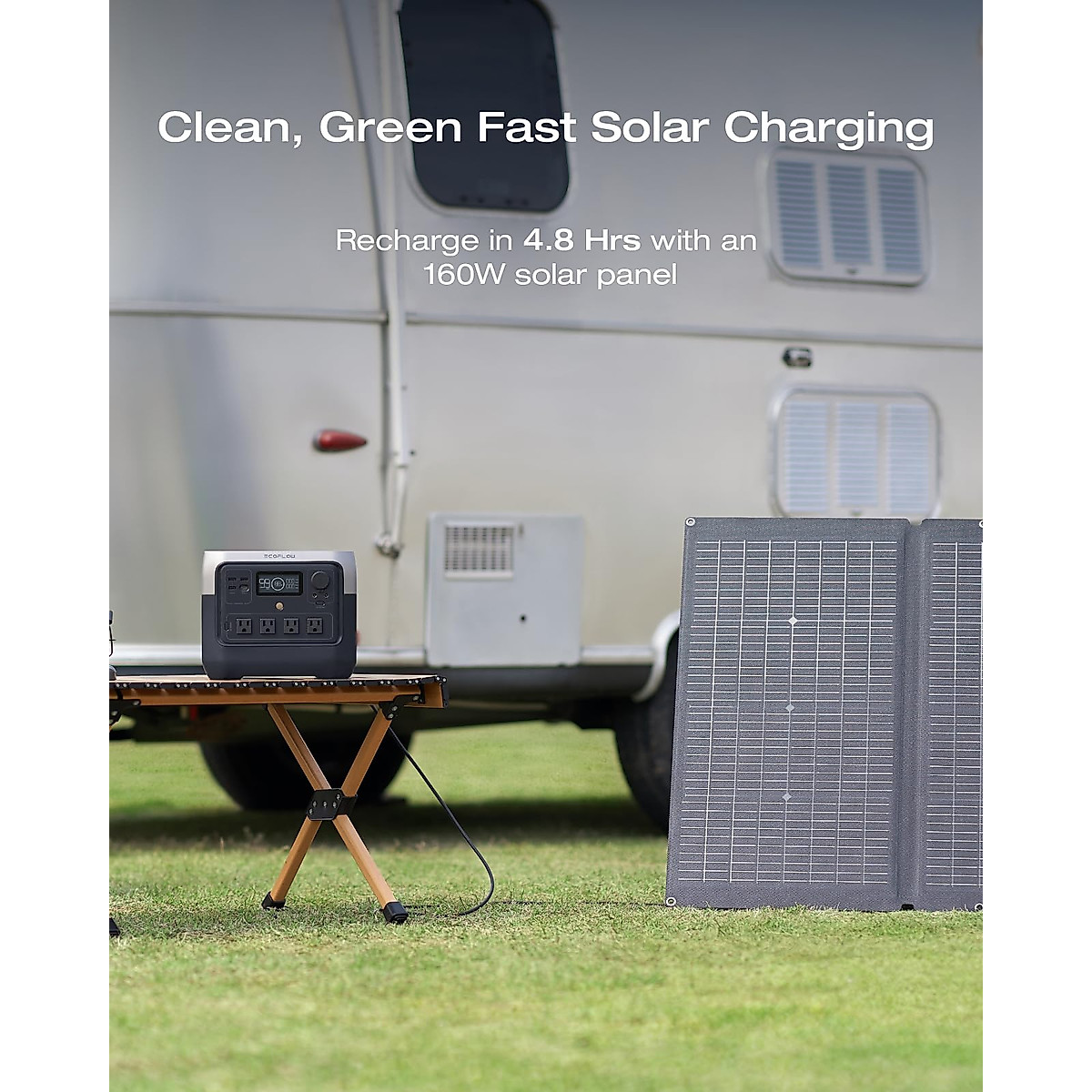 EF ECOFLOW Solar Generator RIVER 2 Pro 768Wh Portable Power Station & 160W Portable Solar Panel LiFePO4 Battery 70 Min Fully Charged, 4×AC, For Camping, RV, Home Backup
