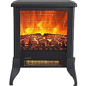 Freestanding Electric Fireplace Realistic Log Flame Stove 14" 1400W Overheating Safety Protection