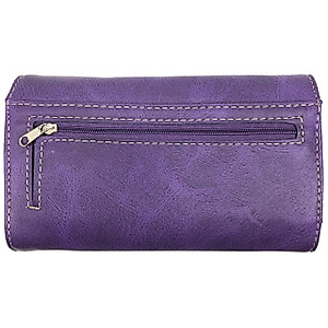 Zelris Western Cross Floral Women Crossbody Wrist Trifold Wallet (Purple)