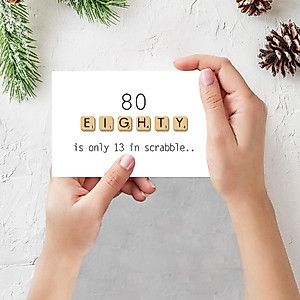 Scrabble 80th Decade Birthday Card-80 Its Only 13 In Scrabble, Funny Bday Card for Grandma Grandpa, Meaningful Celebration Card for Husband Wife Or Mum Dad
