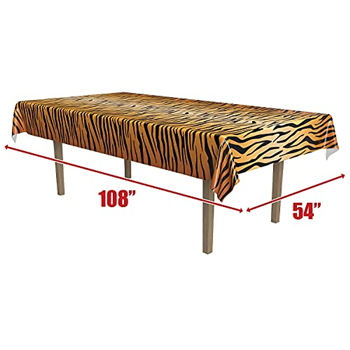 Beistle Plastic Disposable Rectangular Tiger Print Table Cover Jungle Animal Safari Theme Tablecloth Birthday Party Supplies And Tableware & Black/Orange/Yellow - 54” x 108”