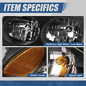 Auto Dynasty Pair of Black Housing Amber Corner Headlight Assembly Lamps Compatible with Chevy Impala 8th Gen 00-05