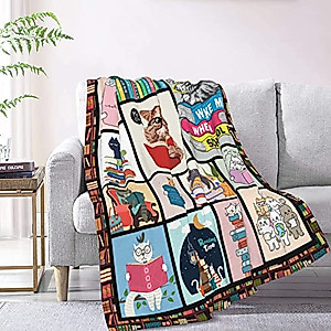 Cat Soft Flannel Fleece Throw Blanket,Book Lovers Gifts,Gifts Book Reader Gifts, Readers Librarian Gifts Throw Blanket 40X50 Inch
