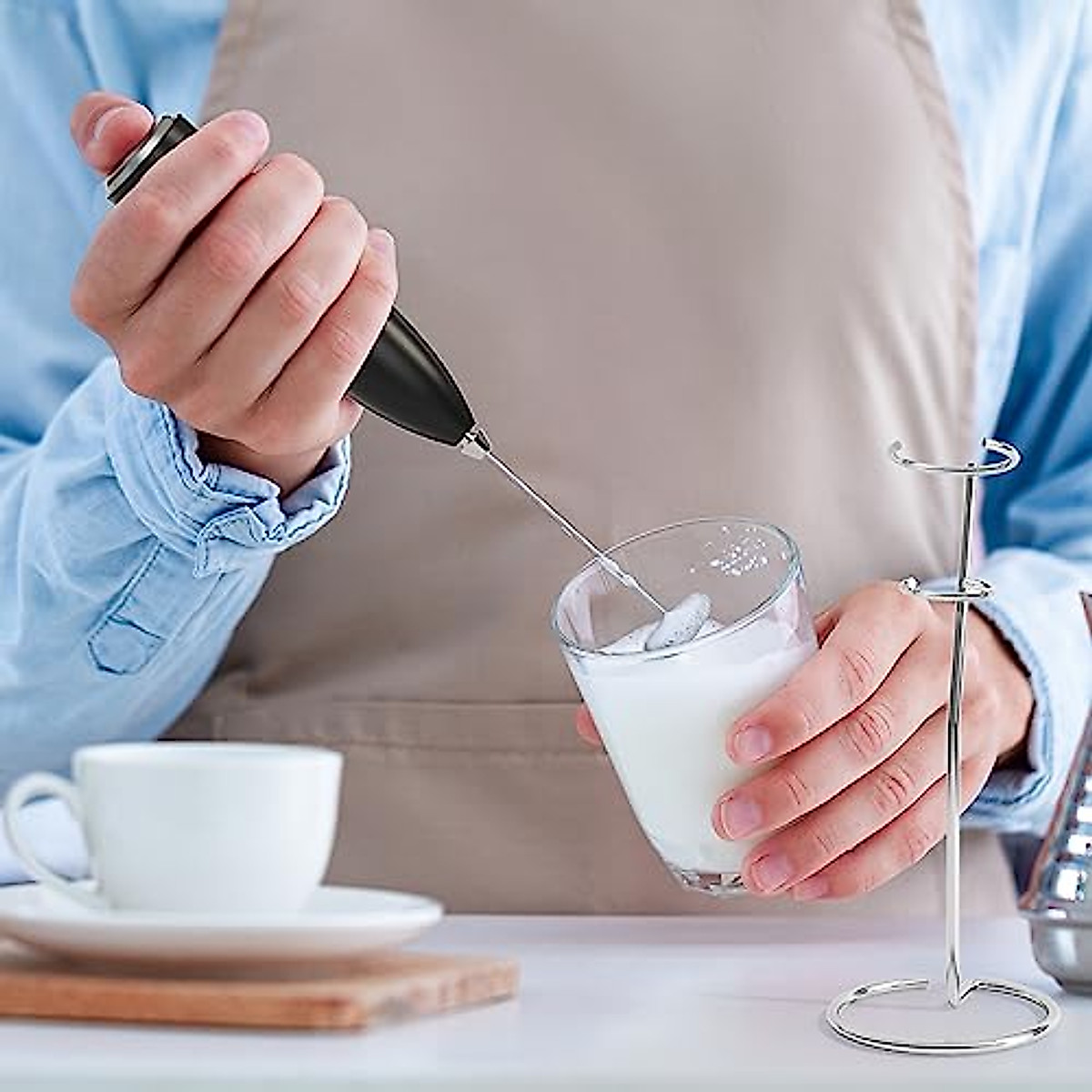 Hand Mixer Milk Frother For Coffee - AGFOO Coffee Frother Handheld Foam Maker With Stand, Electric whisk Drink Mixer Mini Foamer for Cappuccino, Frappe, Matcha, Hot Chocolate, Black
