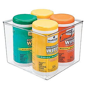 mDesign Plastic Modern Storage Organizer Bin Basket with Handles for Kitchen Organization - Shelf, Cubby, Cabinet, and Closet Organizing Decor - Ligne Collection - Clear