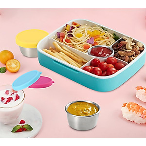 Ecurfu Salad Dressing Containers To Go, 3x1.5 oz Small Condiment Containers with Lids, 18/8 Stainless Steel Dipping Sauce Cups Set Leakproof, Fits in Kids Bento Box for Lunch, Picnic and Travel