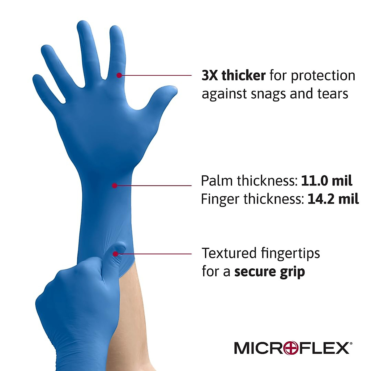 Microflex SafeGrip SG-375 Large Thick 14.2mil Disposable Latex Gloves for Life Sciences, Automotive - Blue (Case of 500)
