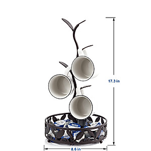 Mug Holder, Countertop Mug Tree, Coffee Mugs & Tea Cup Storage Rack, Coffee Mugs and Tea Cups Storage Rack with Small Storage Area, Black