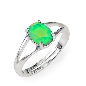 FUN JEWELS Minimalist Mood Ring in Silver Size Adjustable with Color Changing Facet Oval Crystal Stone For Women