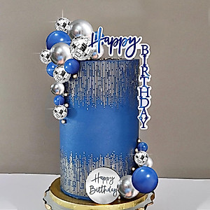 Man Cake Topper Blue Silver Disco Ball Cake Topper Boho Cake Topper Decorations for Navy Blue Boho Wedding Man Boy Birthday Party Baby Shower Supplies (Blue 02)